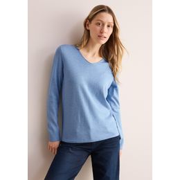 Cecil Damen Strickpullover, blau, Gr. XL, meliert, Strick, Obermaterial: 60% Baumwolle, 40% Viskose, Pullover, mit V-Ausschnitt