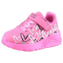 Skechers Damen Sneaker "UNO LITE", Gr. 24, pink, Lederimitat, kontrastfarbene Details, Schuhe, Klettschuh mit bunten Herzen, Gr&ouml;&szlig;enschablone zum