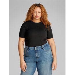 Damen T-Shirt "PLUS WOVEN LABEL REGULAR TEE", schwarz, Basic, Gr. XL, Calvin Klein Jeans Plus, unifarben, Single Jersey, Obermaterial: 100%