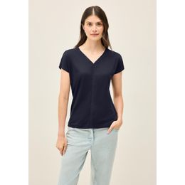 T-Shirt Cecil, Damen, Gr. L (42), blau (urban dunkelblau), Web, 50% Baumwolle, 50% Modal, unifarben, normal normal, V-Ausschnitt, abgesteppt, Shirts T-Shirt, in Unifarbe