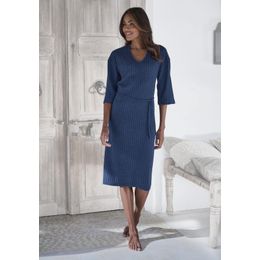 Lascana Damen Strickkleid, Gr. 32, blau, Rippware, Obermaterial: 56% Polyester, 41% Viskose, 3% Elasthan, meliert, unifarben, Kleider, Lounge-/