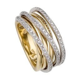 Jobo Damen Fingerring "Breiter Ring mit 78 Diamanten", 58, SI = kleine Einschl&uuml;sse, Diamanten Gelbgold 585 Wei&szlig;gold 585, gelb, Diamanten, Gelbgold