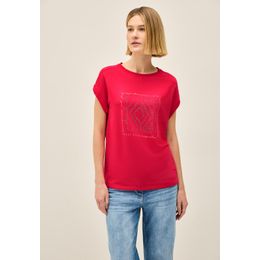 T-Shirt Cecil, Damen, Gr. XL (44), rot (glazed apple rot), Web, 48% Baumwolle, 48% Modal, 4% Elasthan, bedruckt, normal normal, Rundhals, abgesteppt, Shirts, aus Baumwolle mit Stretchante