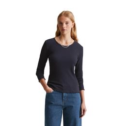 Marc O'Polo Damen Langarmshirt "aus modernem Ribbjersey", blau, Gr. XXS, MARC O'POLO DENIM, unifarben, Obermaterial: 59% Baumwolle, 38% Modal, 3% Elasthan, Shirts
