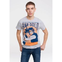logoshirt Damen T-Shirt "Star Wars - Han Solo - Money", grau, Gr. S, bedruckt, meliert, 100% Baumwolle, Shirts, mit Han Solo-Motiv
