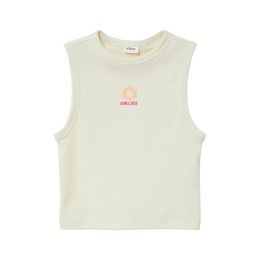 s.Oliver JUNIOR Mädchen Tanktop, beige, Gr. 170, bestickt, unifarben, Rippware, Obermaterial: 95% Baumwolle, 5% Elasthan, Tops, mit Stickerei auf der