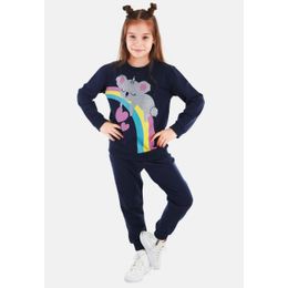 DENOKIDS Kinder Hausanzug "Glitter Koala", Gr. 98, blau, 95% Baumwolle, 5% Elasthan, bedruckt, Basic, Homewear-Sets, mit silbernem Koala-Aufdruck
