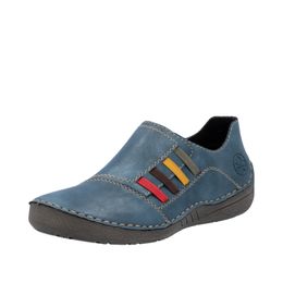 Rieker Damen Slipper, Gr. 41, blau, Lederimitat, kontrastfarbene Details, Schuhe, Schlupfschuh, Slip-on Sneaker, Halbschuh mit weicher Innensohle