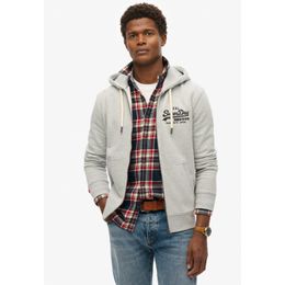 Superdry Herren Kapuzensweatjacke "SD-VL EMBROIDERED ZIPHOOD", grau, Gr. M, bedruckt, angeraute Sweatware, Obermaterial: 60% Baumwolle, 40%