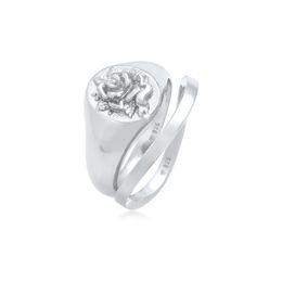 Elli Damen Fingerring "Siegelring Rose Basic Ring 2er Set 925 Silber", 52mm, ohne Stein, Silber 925 (Sterlingsilber), silber, Silber 925