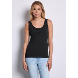 Damen Tr&auml;gertop, schwarz, Gr. 46, STREET ONE STUDIO, unifarben, Web, 95% Baumwolle, 5% Elasthan, Tops, im soften Baumwoll-Mix
