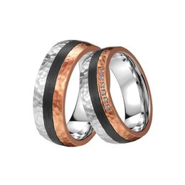 DOOSTI Damen Trauring "Schmuck Geschenk Edelstahl Trauring Ehering Partnerring LIEBE", 48,mit Zirkonia, Carbon Edelstahl, 7mm, rosa, Carbon,
