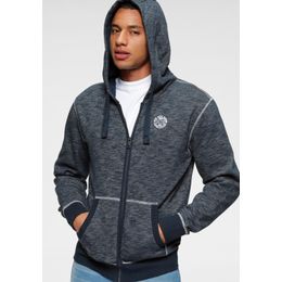 H.I.S. H.I.S Herren Kapuzensweatjacke, blau, Gr. M, meliert, angeraute Sweatware, Obermaterial: 55% Baumwolle, 45% Polyester, Sweatjacken, mit markanten