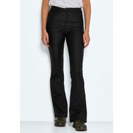 Noisy may Damen Lederimitathose "NMSALLIE HW FLARE COATED PANTS NOOS", schwarz, Gr. XS, unifarben, Web, Obermaterial: 77% Viskose, 20% Nylon, 3%