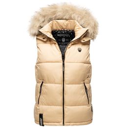 Marikoo Damen Steppweste "Eisfl&ouml;ckchen", beige, Gr. M, Obermaterial: 100% Polyester; Innenseite: 100% Polyester; Fellimitat: 90% Polyacryl, 10%