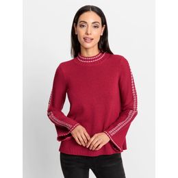 Heine Damen Strickpullover "Pullover", rot, Gr. 36, gemustert, mehrfarbig, unifarben, 50% Baumwolle, 50% Polyacryl, Pullover
