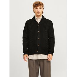 Jack & Jones JACK & JONES Herren Strickjacke "JJCRAIG KNIT SHAWL NECK AW24", schwarz, Gr. S, unifarben, Strick, Obermaterial: 82% Polyacryl, 18% Baumwolle,
