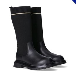 Tommy Hilfiger Mädchen Stiefel, Gr. 36, schwarz, Polyester, Synthetik, Schuhe, Langschaftstiefel mit sockenähnlichem Schaft