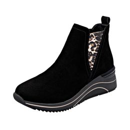 Remonte Damen Keilsneaker, Gr. 43, schwarz, Elastischer Einsatz, Veloursleder, Schuhe, Boots, Chelseaboots, Stiefelette mit Softfußbett