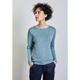 Street One Damen Strickpullover, blau, Gr. 46, unifarben, Stoff, 60% Viskose, 40% Baumwolle, Pullover, mit U-Boot-Ausschnitt