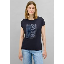 T-Shirt Cecil, Damen, Gr. L (42), blau (urban dunkelblau), Web, 50% Baumwolle, 50% Modal, bedruckt, normal normal, U-Boot-Ausschnitt, abgesteppt, Shirts T-Shirt, Feel Good Fit