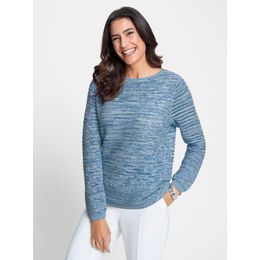 Inspirationen Damen Ajourpullover "Pullover", blau, Gr. 40, gemustert, mehrfarbig, 100% Baumwolle, Pullover