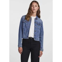 Pieces Damen Jeansjacke "PCOIA LS DNM JACKET MB NOOS BC", blau, Gr. S, unifarben, Denim/Jeans, Obermaterial: 52% Baumwolle, 30% Polyester, 16%