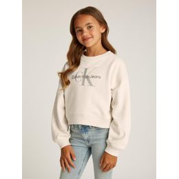 Mädchen Sweatshirt "GLITTER MONOLOGO CN SWEATSHIRT", beige, Gr. 4, Calvin Klein Jeans, unifarben, Sweatware, Obermaterial: 100% Baumwolle,
