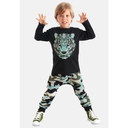 DENOKIDS Jungen Hausanzug "Camo Tiger", Gr. 98, schwarz, 92% Baumwolle;8% Elasthan, bedruckt, Homewear-Sets, mit Tigerprint