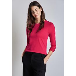 Street One Damen Langarmshirt, pink, Gr. 46, unifarben, Web, 100% Baumwolle, Shirts, aus reiner Baumwolle