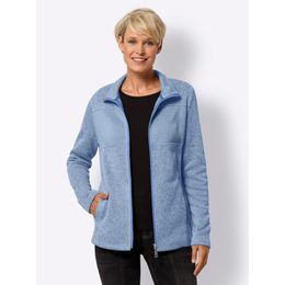 Damen Strickfleecejacke, blau, Gr. 56, meliert, 100% Polyester, Jacken