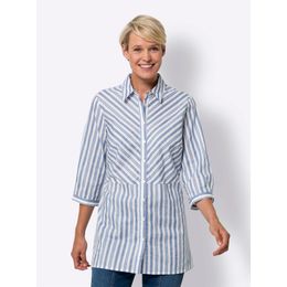 Classic Basics Damen Longbluse, blau, Gr. 42, gemustert, gestreift, mehrfarbig, 100% Baumwolle, Blusen