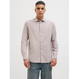 Jack & Jones JACK & JONES Herren Langarmhemd "JJESUMMER SHIRT LS SN", beige, Gr. XL, unifarben, Web, Obermaterial: 83% Baumwolle, 17% Leinen, Hemden, mit