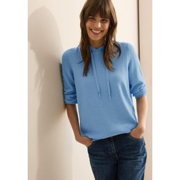 Cecil Damen Strickpullover, blau, Gr. L, unifarben, Strick, Obermaterial: 58% Viskose, 42% Polyester, Pullover, mit Kapuze und Tunnelzug