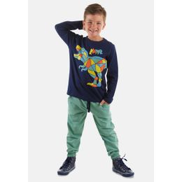 DENOKIDS Jungen Hausanzug "Dinosaur", Gr. 134, blau, 95% Baumwolle, 5% Elasthan, bedruckt, Homewear-Sets, mit Dinosaurier-Motiv
