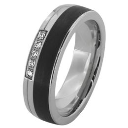 DOOSTI Damen Trauring "Schmuck Geschenk Edelstahl Trauring Ehering Partnerring LIEBE", 58,mit Zirkonia, Carbon Edelstahl, 6,5mm, schwarz, Carbon,