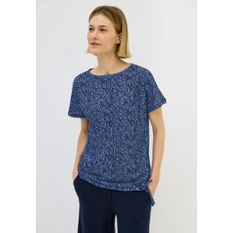 Print-Shirt Cecil, Damen, Gr. L (42), blau (urban navy blau), Web, 50% Baumwolle, 50% Modal, bedruckt, normal normal, U-Boot-Ausschnitt, abgesteppt, Shirts, aus Baumwolle mit Stretchante