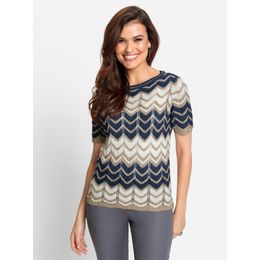 Lady Damen Kurzarmpullover "Pullover", blau, Gr. 40, gemustert, mehrfarbig, 88% Polyacryl, 7% Polyester, 5% metallisierte Fasern, Pullover