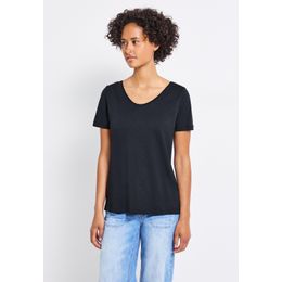 V-Shirt Street One, Damen, Gr. 34, beige (deepwater blau, morning beige), Web, 50% Baumwolle, 50% Modal, unifarben, normal normal, V-Ausschnitt, Bündchen, Shirts, im soften Baumwoll-Mix