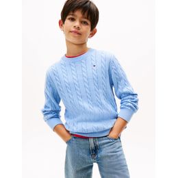 Tommy Hilfiger Jungen Strickpullover "COTTON CABLE SWEATER", blau, Gr. 4, unifarben, Strick, Obermaterial: 100% Baumwolle, Pullover, f&uuml;r Kinder bis