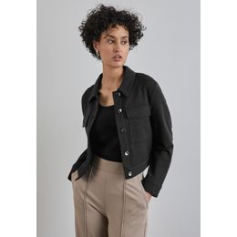 Street One Damen Kurzblazer, schwarz, Gr. 46, kariert, Stoff, 53% Polyester, 22% Polyamid, 22% Viskose, 3% Elasthan, Blazer, mit Brusttaschen