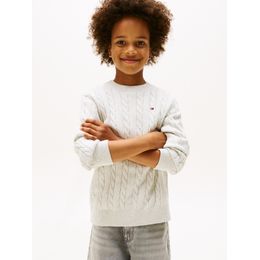 Tommy Hilfiger Jungen Strickpullover "COTTON CABLE SWEATER", grau, Gr. 10, meliert, Strick, Obermaterial: 100% Baumwolle, Pullover, f&uuml;r Kinder bis 16