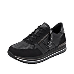 Remonte Damen Plateausneaker, Gr. 36, schwarz, Leder, Textil, Schuhe, Schnürschuh, Halbschuh, Freizeitschuh mit gepolstertem Schaftrand