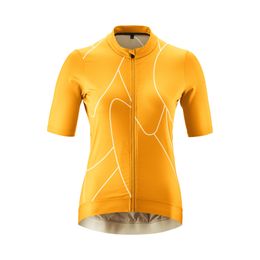 Gonso Damen Radtrikot "Road Jersey Print W", gold, Gr. 38, 86% Polyester, 14% Elasthan, Trikots, Damen Fahrradtrikot kurzarm, Full-Zip Trikot,