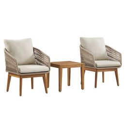Riess Ambiente riess-ambiente Outdoor Gartenlounge ROPE natur taupe Akazie 2er-Sitzgruppe inkl. Tisch und Kissen