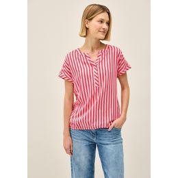 Shirtbluse Cecil, Damen, Gr. L (42), rot (glazed apple rot), Stoff, 100% Viskose, gestreift, normal normal, V-Ausschnitt, abgesteppt, Blusen