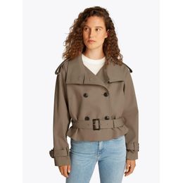 Tommy Hilfiger Damen Kurzjacke "COTTON CROP TRENCH", braun, Gr. 46, unifarben, Web, Obermaterial: 100% Baumwolle, Jacken, mit G&uuml;rtel in der Taille,