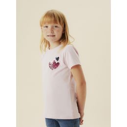 name it Mädchen T-Shirt "NKFKASSIA SS TOP PB", rosa, Gr. 116, bedruckt, Jersey, Obermaterial: 95% Baumwolle, 5% Elasthan, Shirts