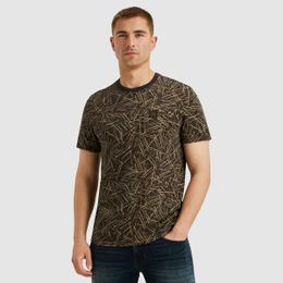 PME-Legend PME LEGEND Damen T-Shirt "Short sleeve r-neck slub jersey aop", schwarz, Gr. XL, bedruckt, gemustert, Jersey, Obermaterial: 100% Baumwolle, Shirts