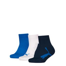 Kurzsocken Puma "Puma KIDS BWT QUARTER 3P", Damen, Gr. 27-30, weiß (navy, weiß, strong blau), Obermaterial: 68% Baumwolle, 15% Polyamid, 15% Polyester, 2% Elasthan, unifarben, Socken, mit verstärkter Zehenkonstruktion